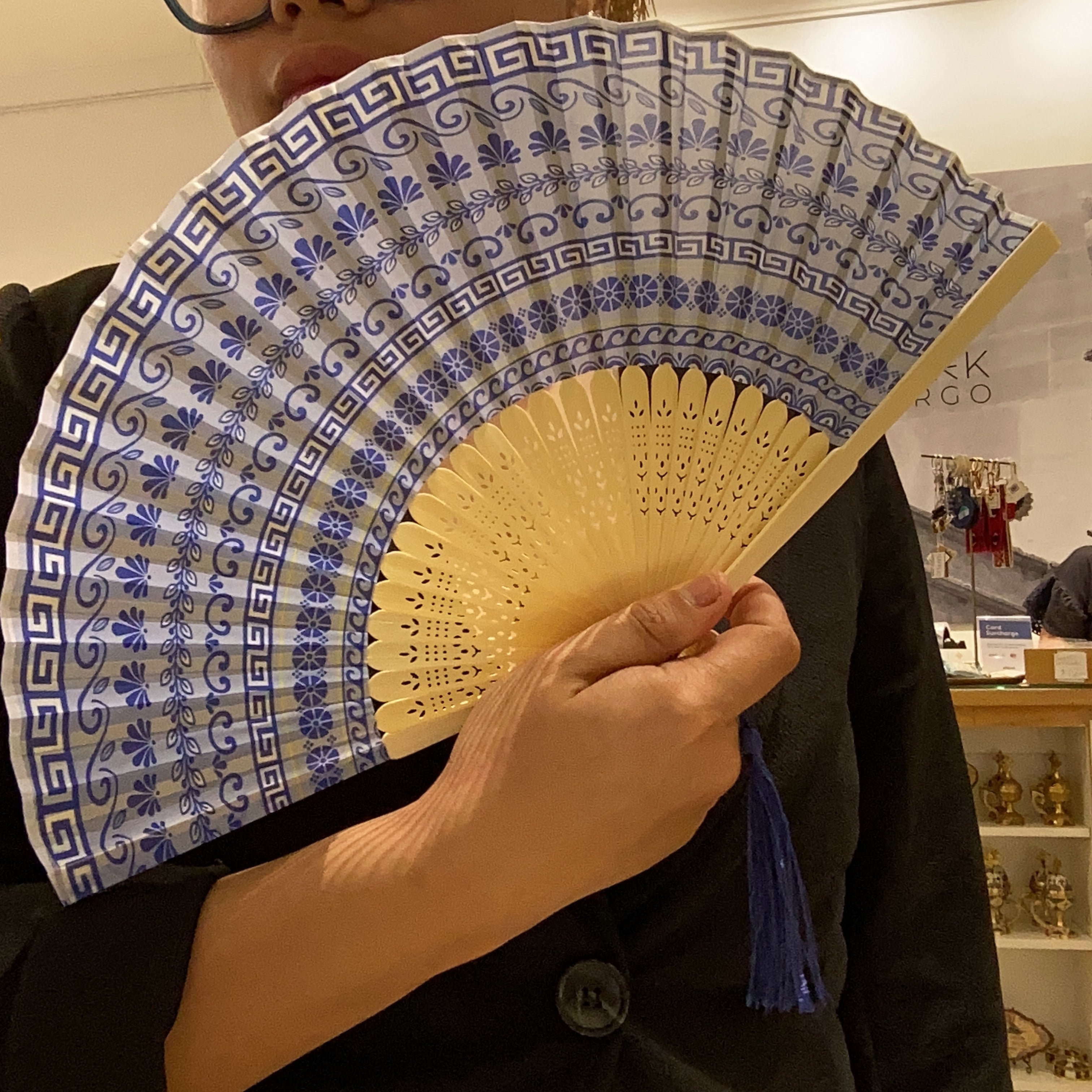 Greece Hand Fan (Bamboo Ribs) - Mati/Key Pattern – Greek Cargo